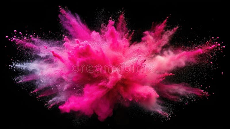 Dynamic Pink and White Powder Explosion Against Black Background ...