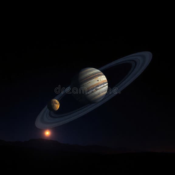 Dynamic Planetary Alignment in Cinematic Night Scene Stock Illustration ...