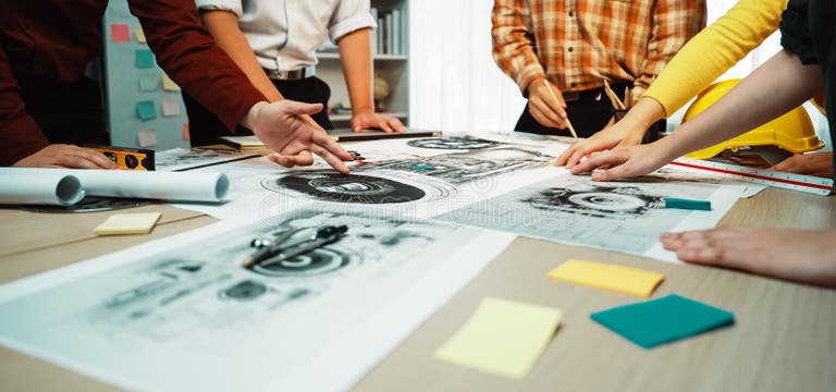 Collaborative Planning Session with Blueprints and Creative Minds in a ...