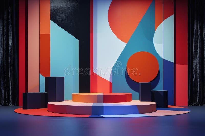 A Dynamic Podium Stage with a Multi-colour Backdrop Featuring Bold ...