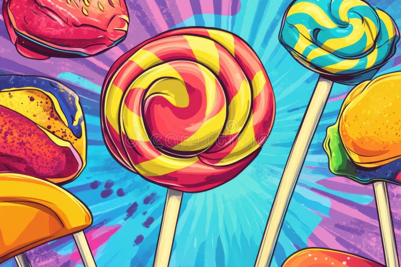 Dynamic Pop-art Backdrop with Oversized Colorful Lollipops and Chewy ...