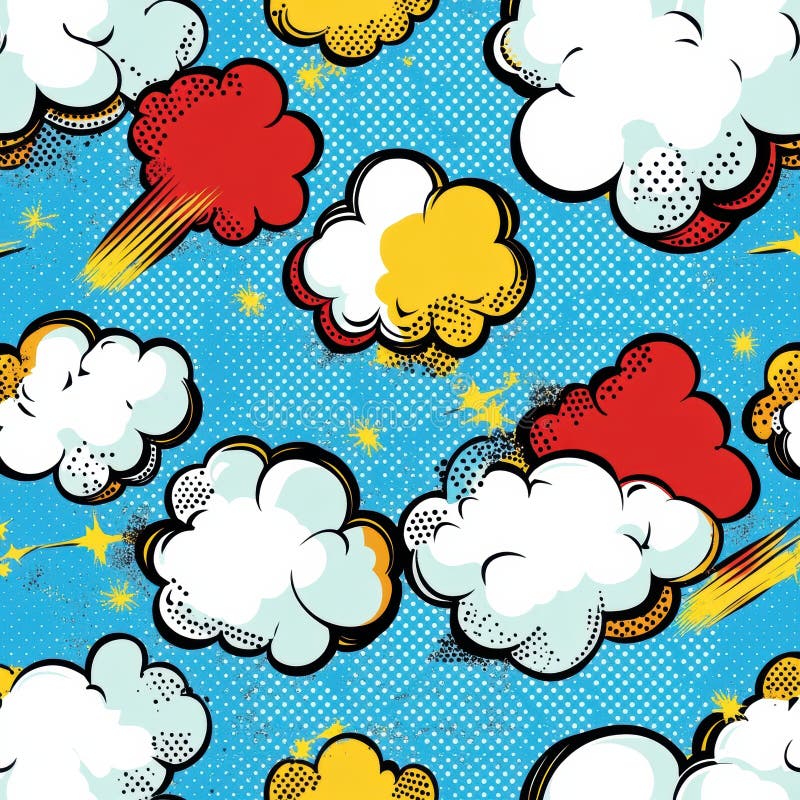 Dynamic Pop-art Comic Pattern Featuring Bold Halftone Dots and Retro ...
