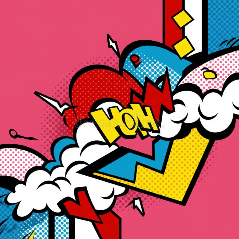 Dynamic Pop Art Design Featuring Comic-style Elements on a Pink ...