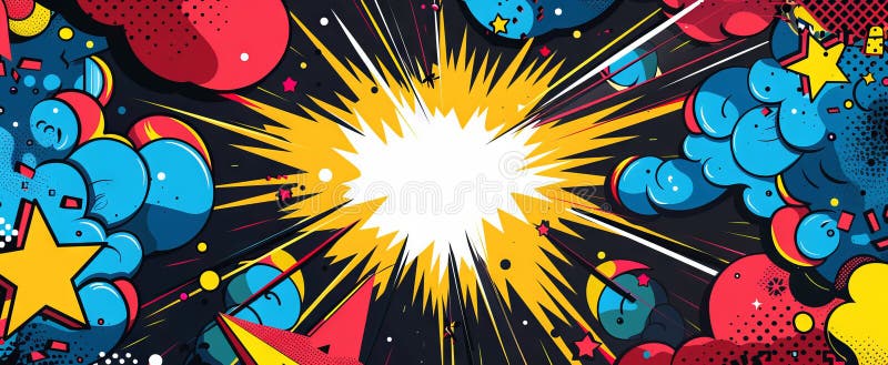 Dynamic Pop Art Style Banner with Bold Colors Exploding from the Center ...