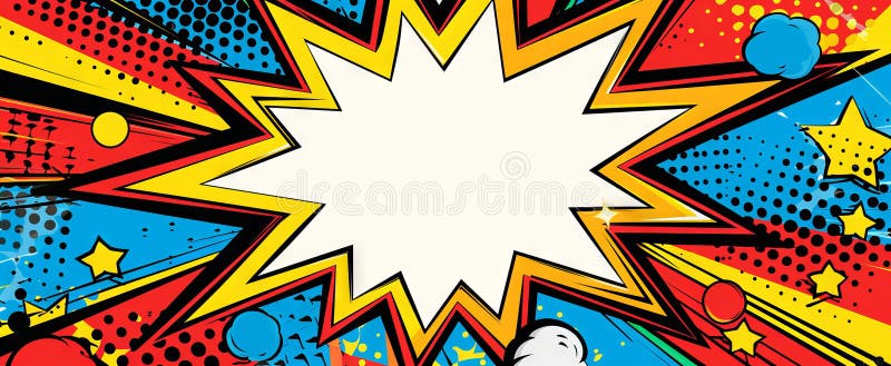 Dynamic Pop Art Style Banner with Bold Colors Exploding from the Center ...