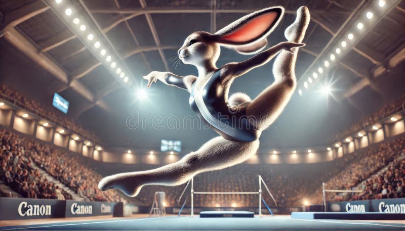 Dynamic Portrait of an Athletic Anthropomorphic Rabbit Performing a ...