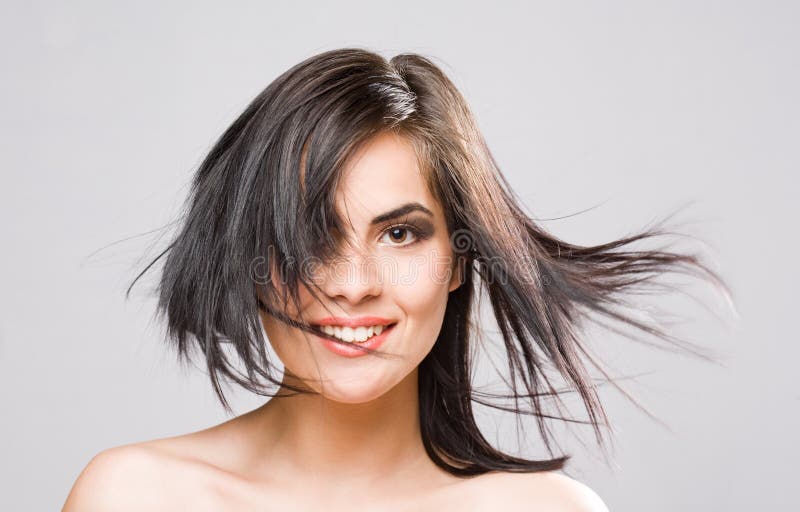 Dynamic Portrait of Gorgeous Young Brunette. Stock Image - Image of ...