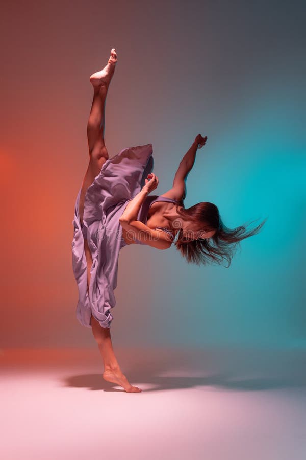 Dynamic Portrait of Young Flexible Contemp Dancer Dancing Isolated on ...