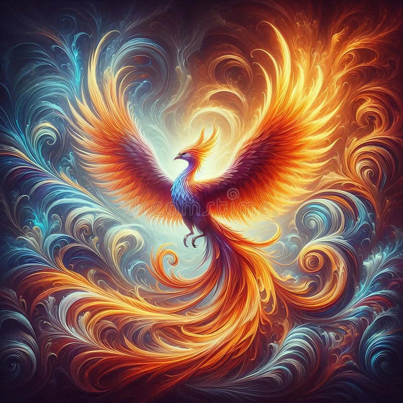 A Dynamic Portrayal of a Phoenix with Glowing Feathers and Intricate ...