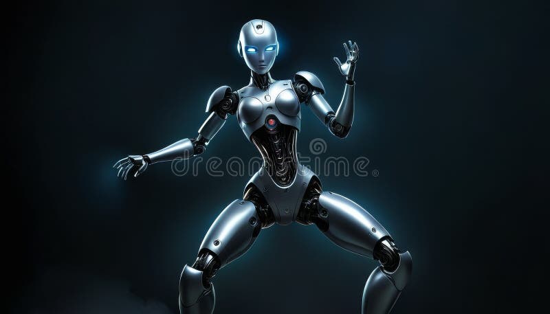 Dynamic Pose of a Humanoid Robot in Action Stock Photo - Image of ...