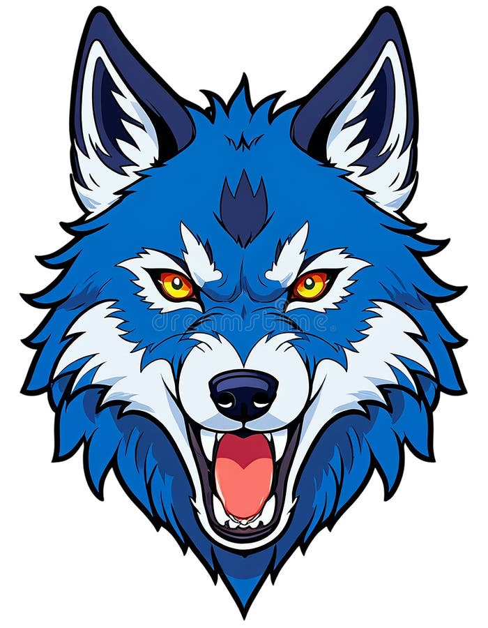 Aggressive Roaring Blue Wolf Head Mascot Stock Illustration ...