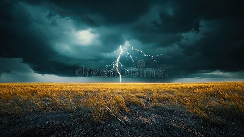 Dynamic and Powerful Photograph of Thunderstorm with Lightning Striking ...