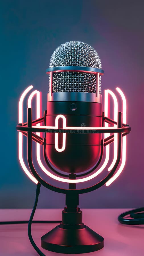 Dynamic Presentation, Studio Microphone with Neon Lights, Modern ...