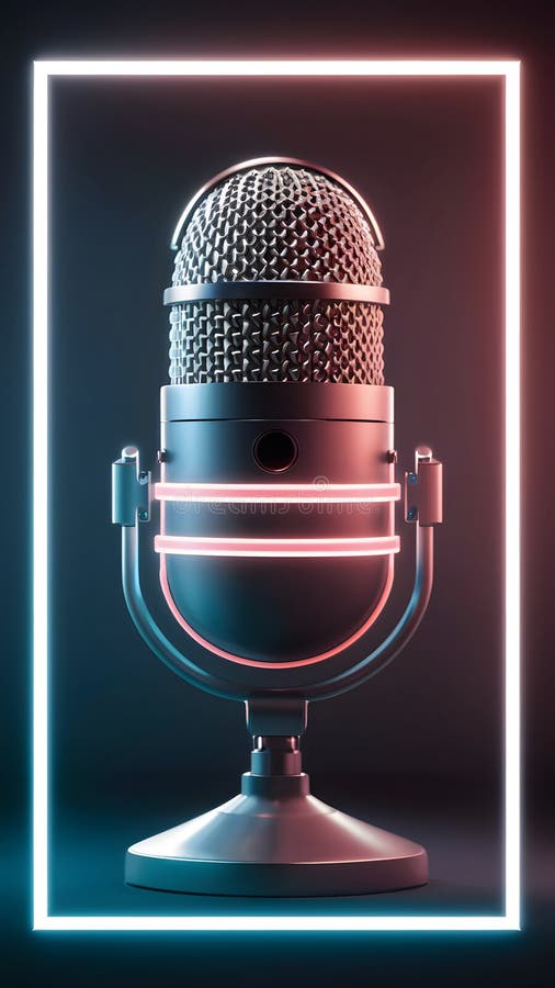 Dynamic Presentation, Studio Microphone with Neon Lights, Modern ...