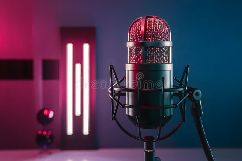Dynamic Presentation, Studio Microphone with Neon Lights, Modern ...
