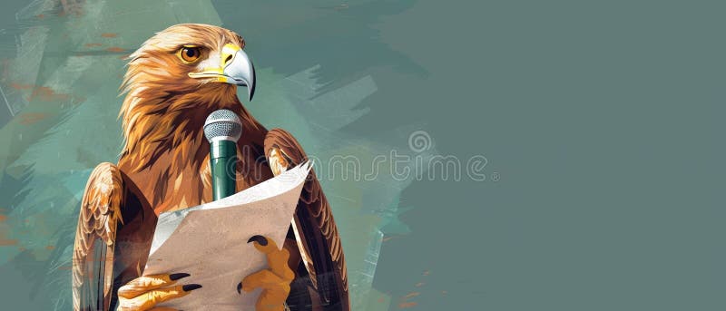 A Dynamic Press Conference Scene with an Eagle Journalist Holding a ...