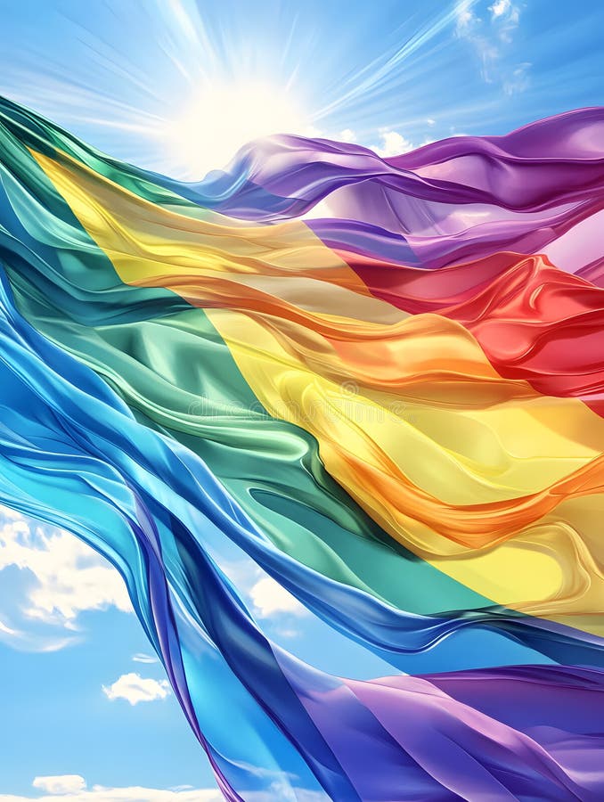 Dynamic Pride Flag Waving in the Wind with Vibrant Colors Stock ...