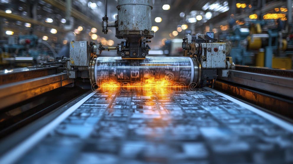 Dynamic Printing Machine with Rolling Paper Stock Illustration ...