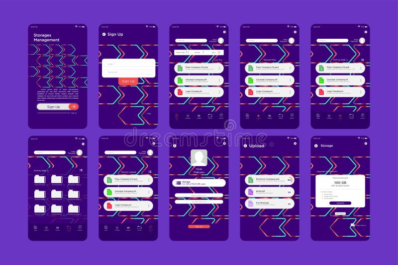 Dynamic Purple Neon Arrow Pattern Storage Management App UI Kit ...