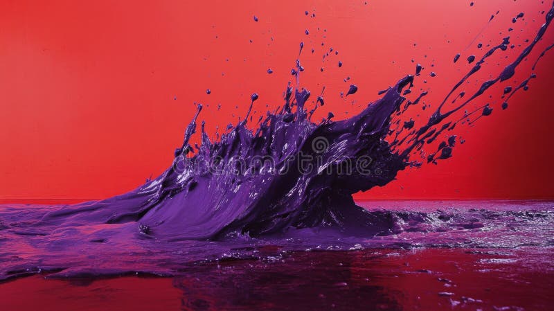 Dynamic Purple Splash Against Bold Red Background Stock Image - Image ...