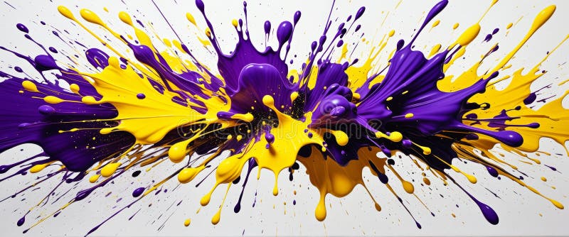 Dynamic Purple and Yellow Paint Splash on White Background Stock Image ...