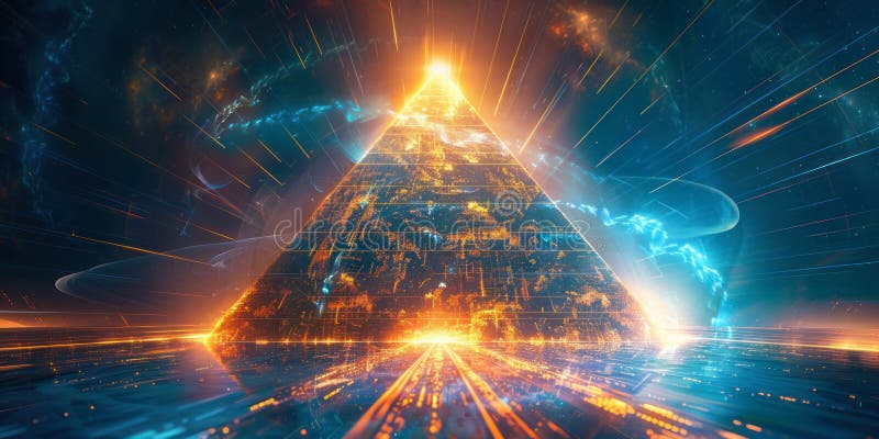 Dynamic Pyramid, Glowing Edges, Encased in a Digital Vortex Stock ...