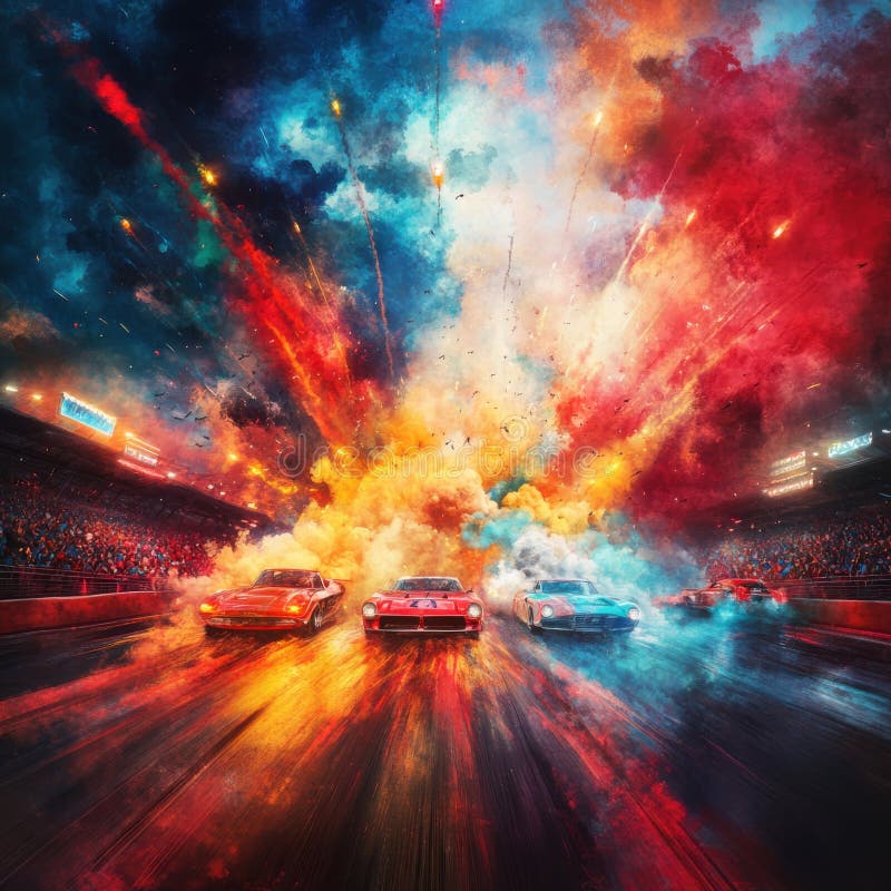 Dynamic Race Action with Explosive Background Colors Stock Illustration ...