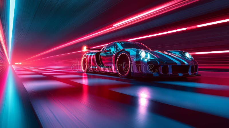 Dynamic Race Car Speeding through a Futuristic Neon-lit Tunnel Stock ...