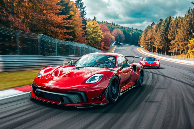 Dynamic Race Track with High Speed Racing Cars Skillfully Maneuvering ...