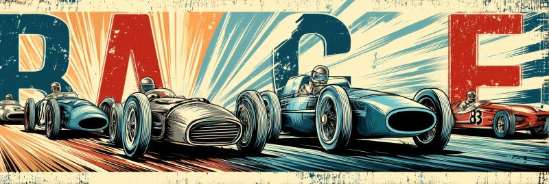 Dynamic Racing Action Featuring Classic Cars with Bold Typography and ...