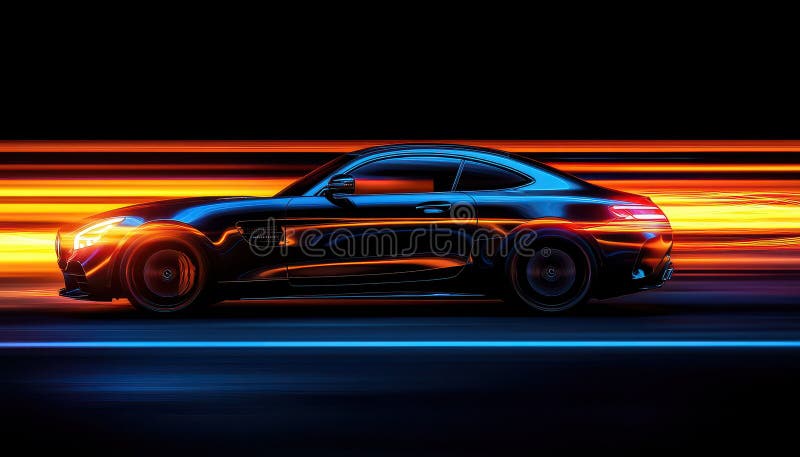 Dynamic Racing Car Captured in Motion Against a Vivid Backdrop at Night ...