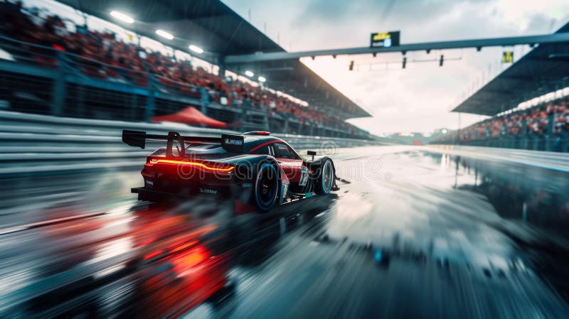 Dynamic Racing Car on a Rainy Track, Generative AI Stock Image - Image ...