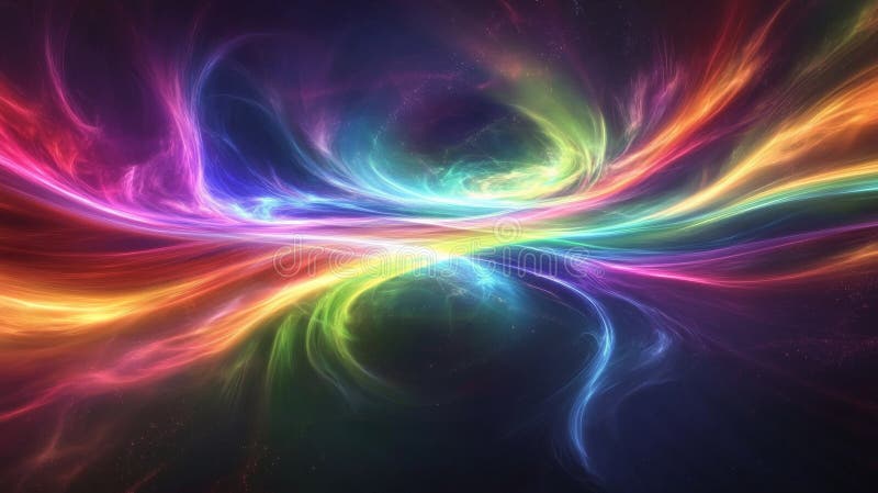 Dynamic Rainbow Light Swirls on Dark Background Creating Vibrant Flow ...