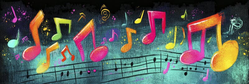 Dynamic Rainbow Notes on an Abstract Musical Composition Stock ...