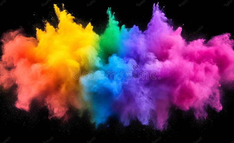 Dynamic Rainbow Powder Explosion Captured Mid-air Against a Dark ...