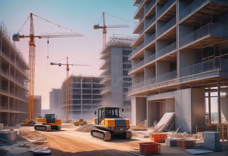 Dynamic Range Construction Site with Cranes, Construction Industry ...