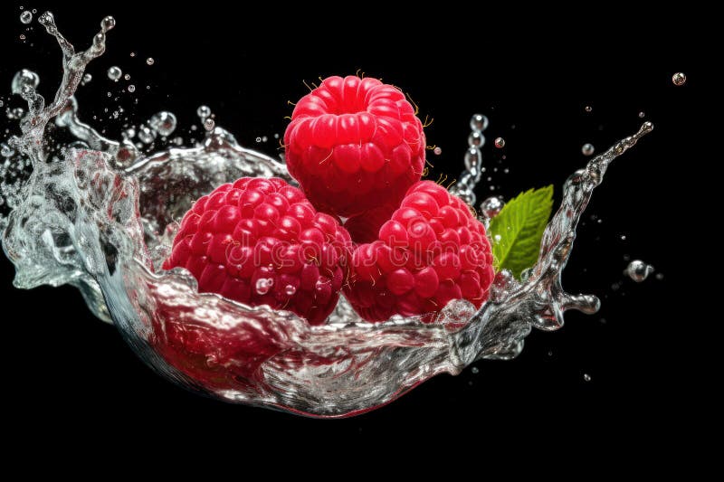 Dynamic Raspberry Splash: Raspberry on a Dark Background with Water ...
