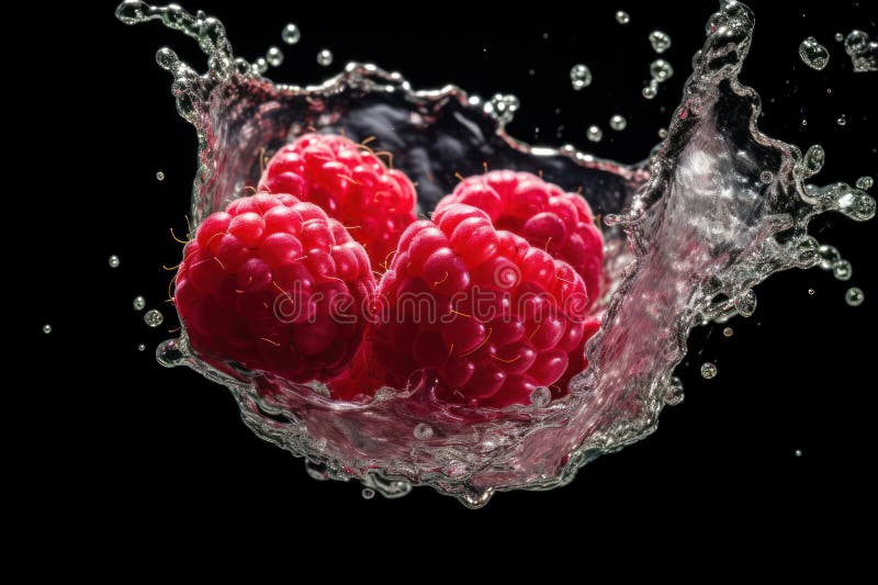 Dynamic Raspberry Splash: Raspberry on a Dark Background with Water ...