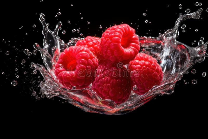 Dynamic Raspberry Splash: Raspberry on a Dark Background with Water ...