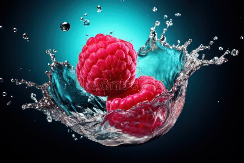 Dynamic Raspberry Splash: Raspberry on a Dark Background with Water ...