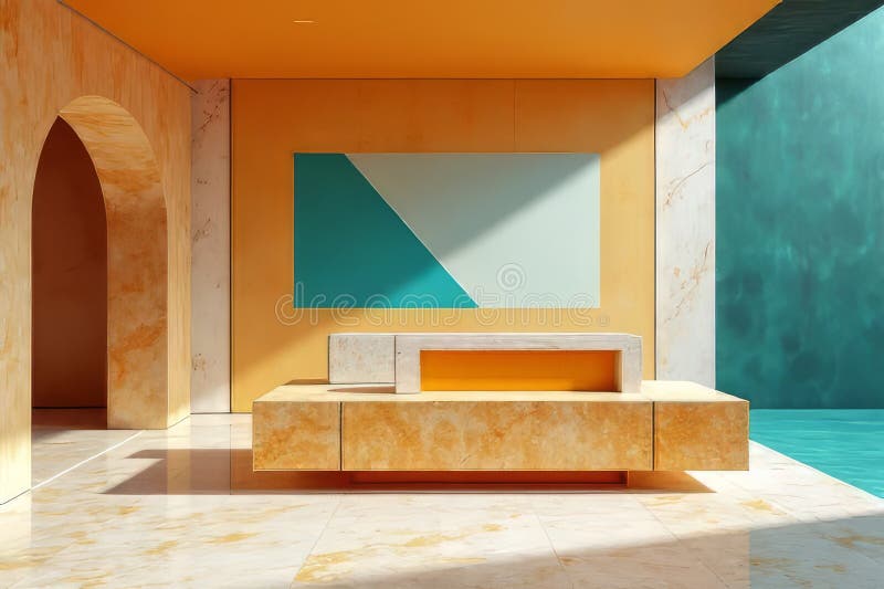 A Striking Modern Reception Desk Design Vibrant Colors Geometric Shapes ...