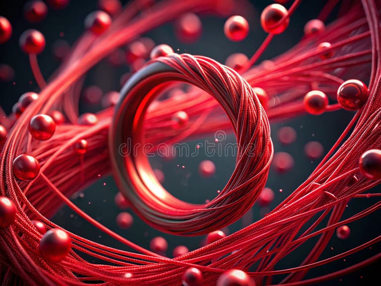 Dynamic Red Abstract Rings Suspended in MidAir with Intricate String ...