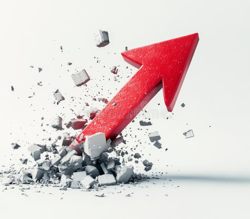 Dynamic Red Arrow Breaking through Concrete with Explosive Energy Stock ...