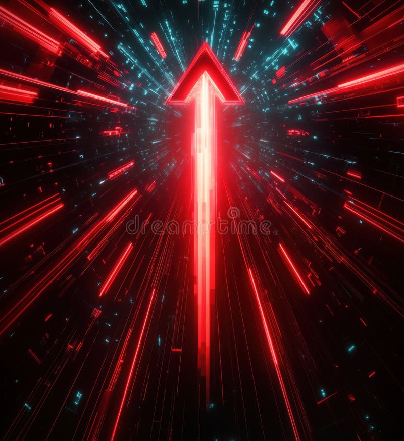 Dynamic Red Arrow with Glowing Lines Representing Speed and Direction in Digital Space Stock ...