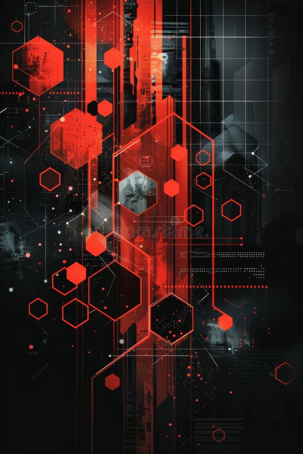 Dynamic Red and Black Abstract Background with Hexagons and Dots for ...