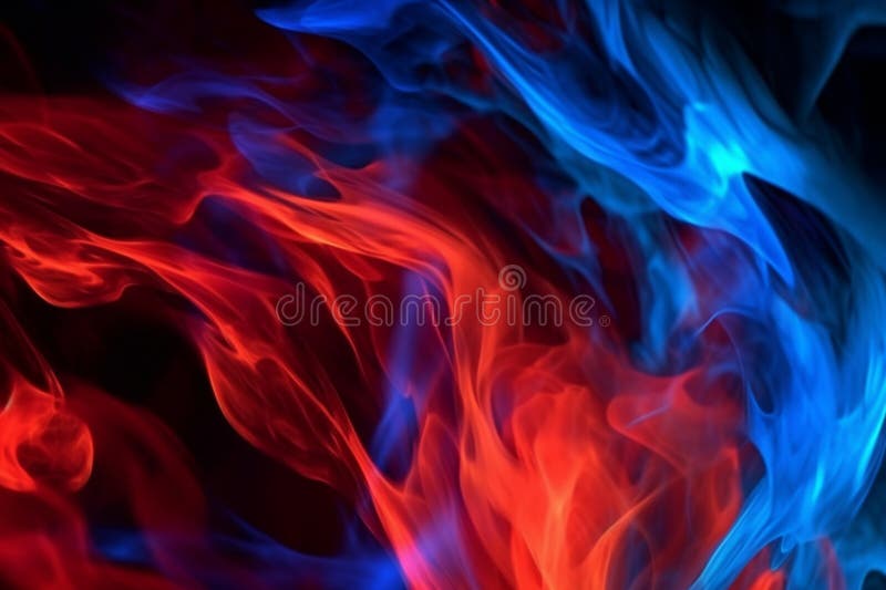 Dynamic Red and Blue Flames Dance Against a Black Backdrop. Stock ...