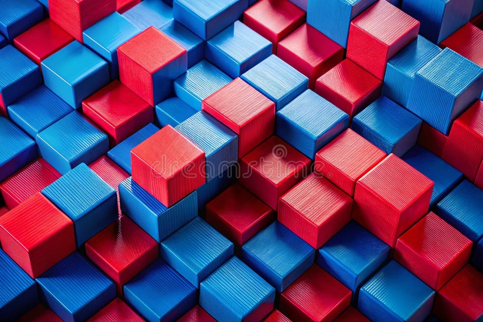 Dynamic Red and Blue Geometric Block Pattern a Vibrant Abstract ...