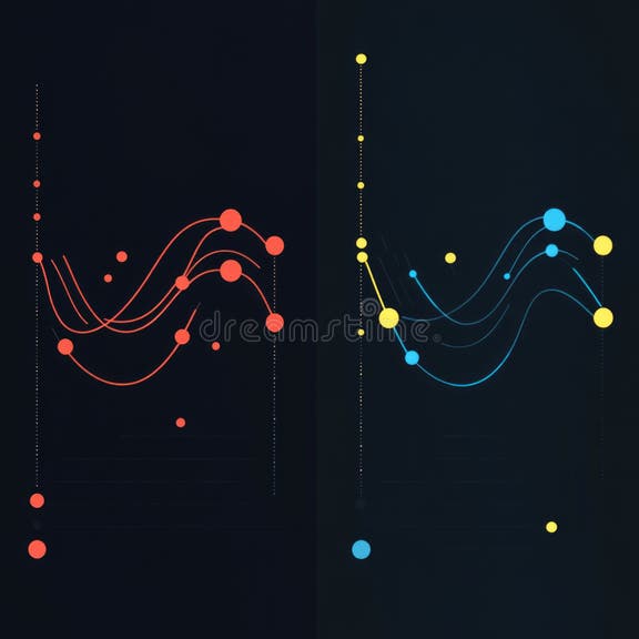 Dynamic Red and Blue Line Charts with Data Points on Dark Background ...