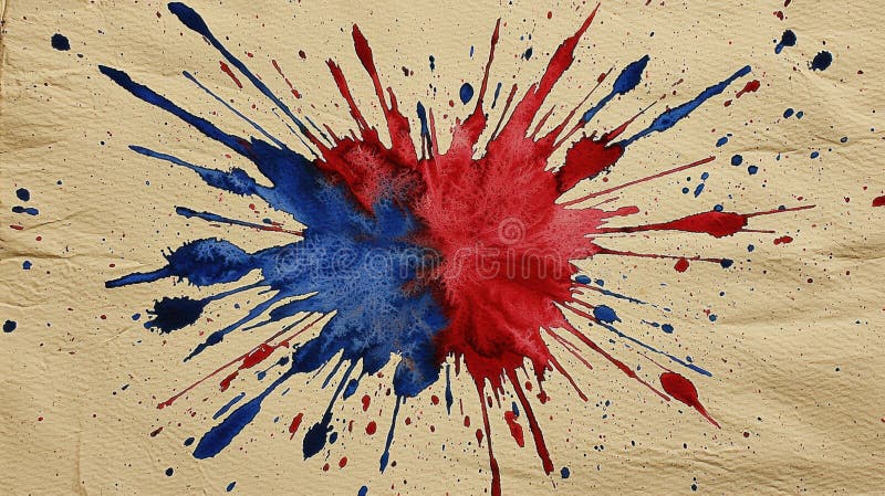 Dynamic Red and Blue Paint Splatter on White Paper Creating an ...