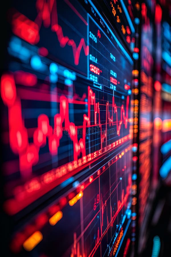 Dynamic Red and Blue Stock Market Graph with Data Points and Financial ...